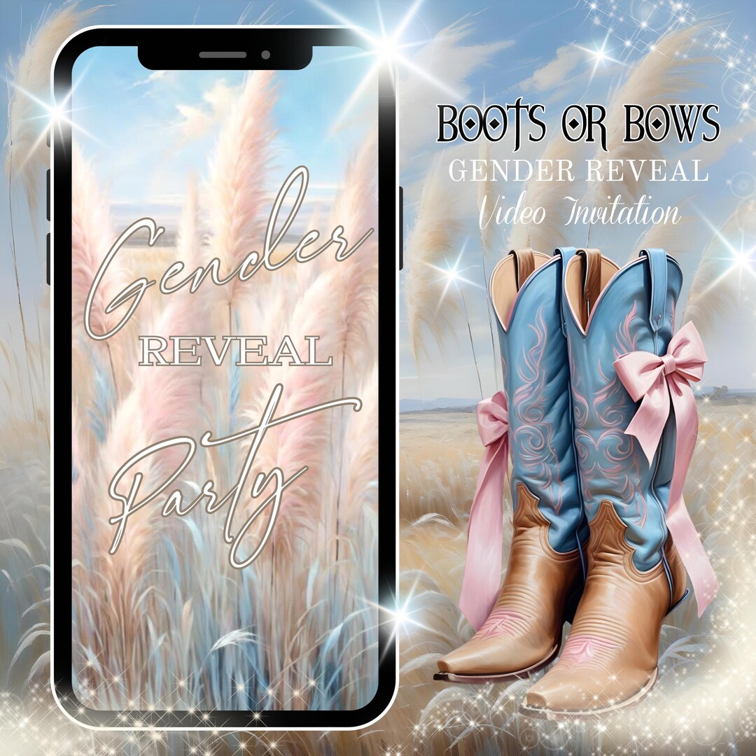 Boots or Bows Gender Reveal Video Invitation: Coquette Western Party ...
