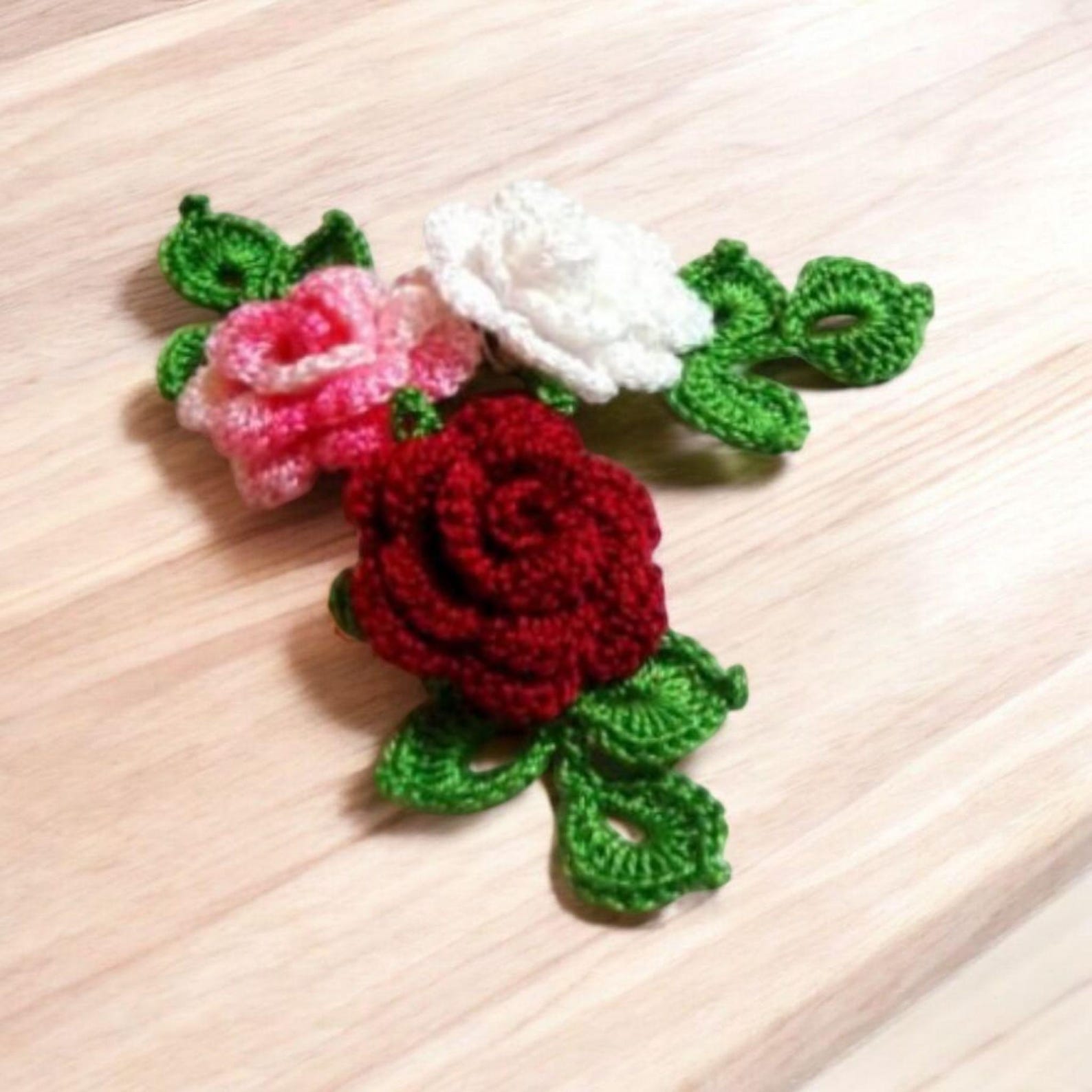 Mini Crochet Rose Applique Pattern: Flower DIY Tutorial (PDF) - Etsy
