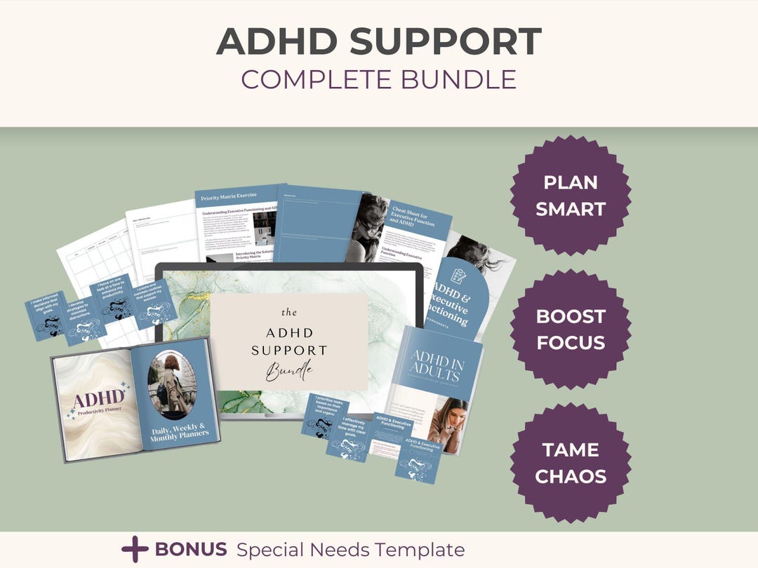 ADHD Digital Bundle Planner Worksheet Executive Function Tool Support ...