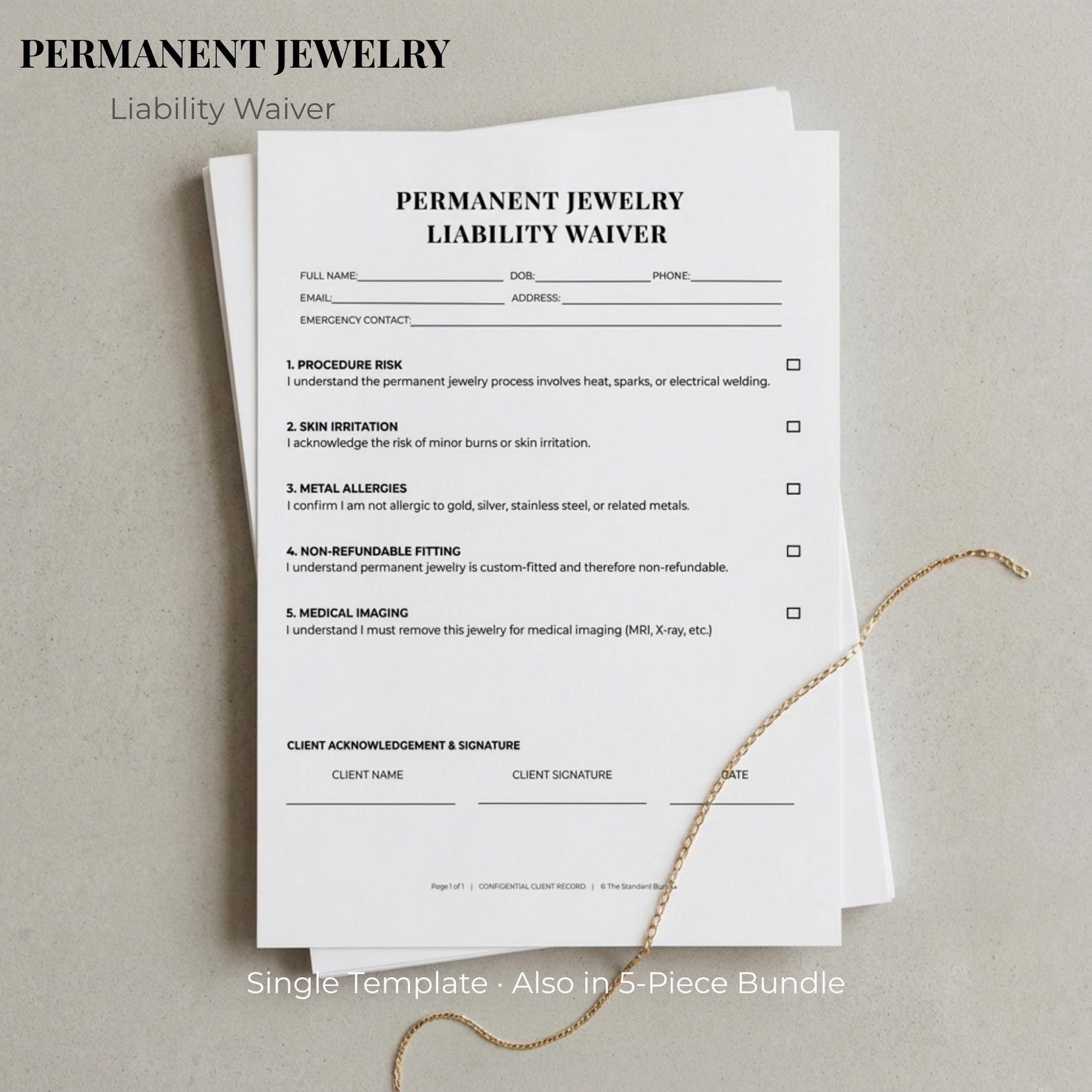 Permanent Jewelry Liability Waiver Template | Consent Form for Welded ...