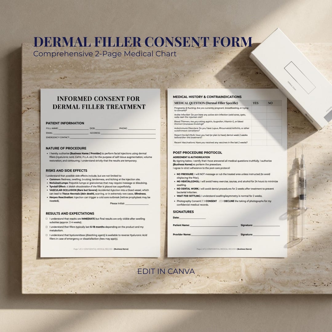 Dermal Filler Consent Form Template | Lip Filler Waiver | Med Spa ...