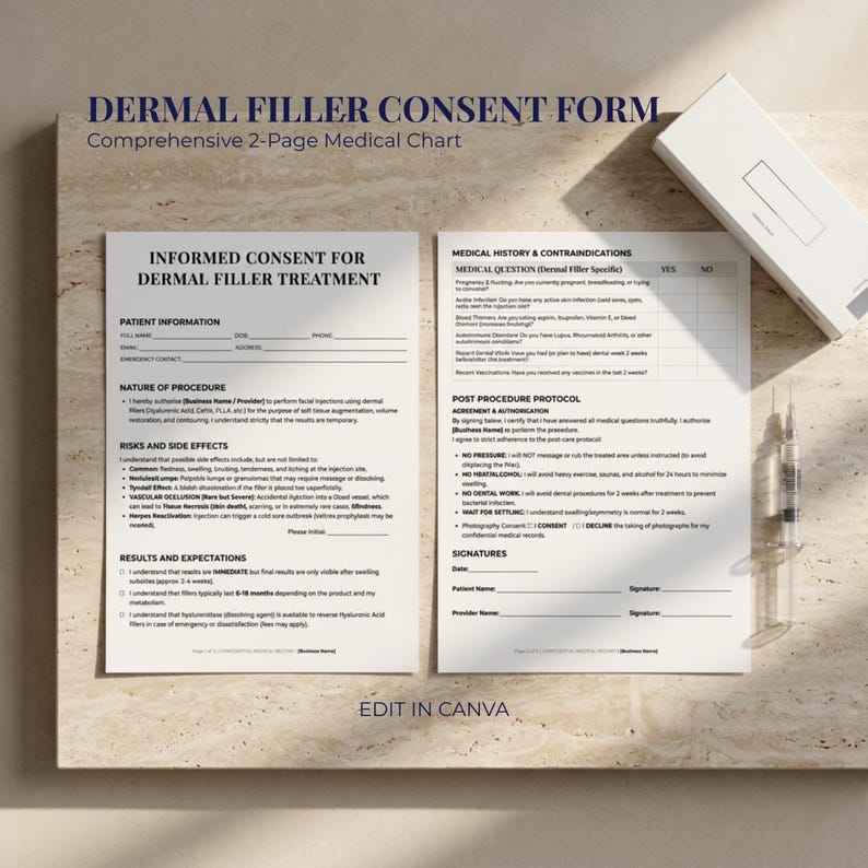 Dermal Filler Consent Form Template | Lip Filler Waiver | Med Spa ...