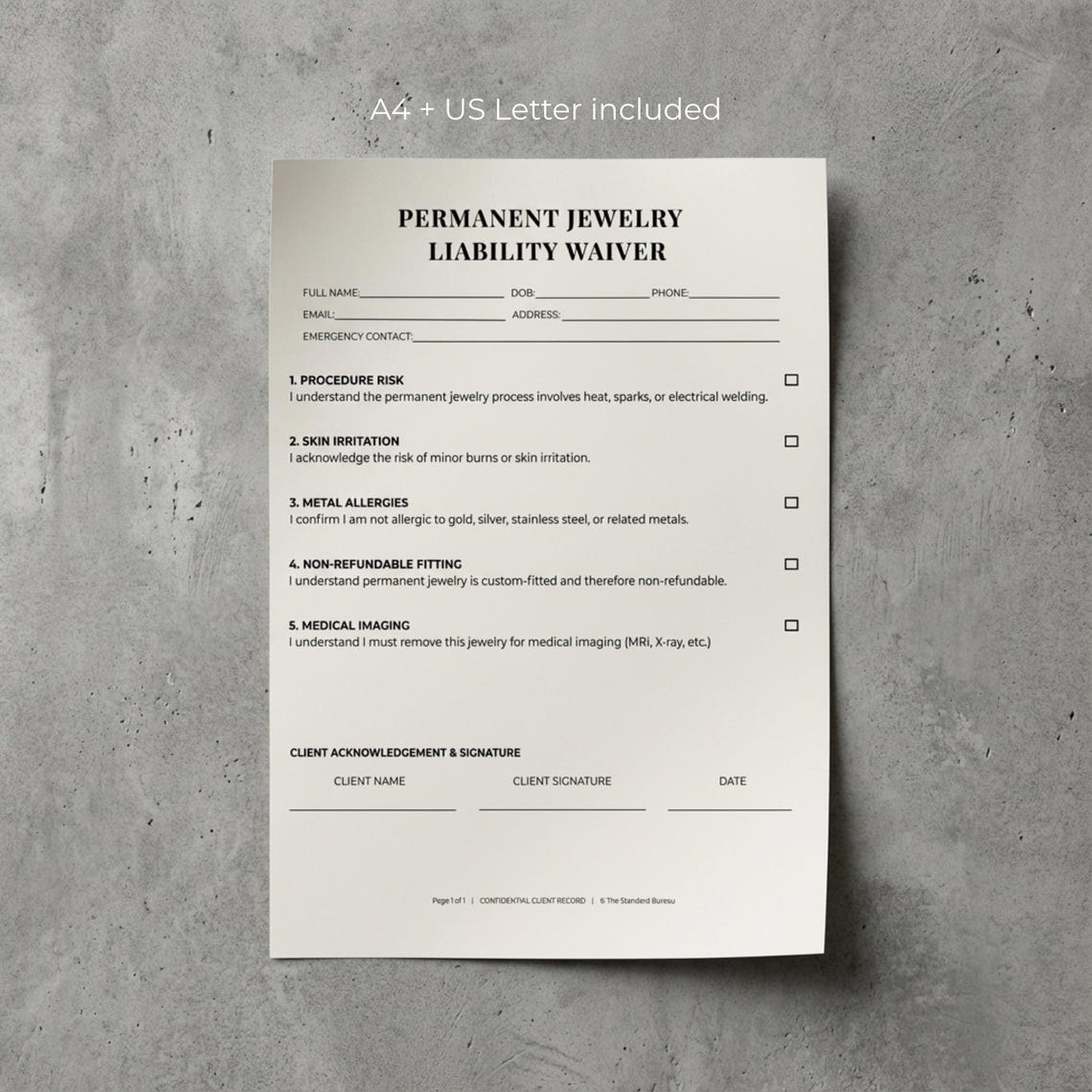 Permanent Jewelry Liability Waiver Template | Consent Form for Welded ...