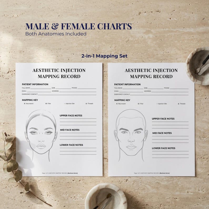 Aesthetic Injection Mapping Record | Botox Filler Face Chart | Nurse ...
