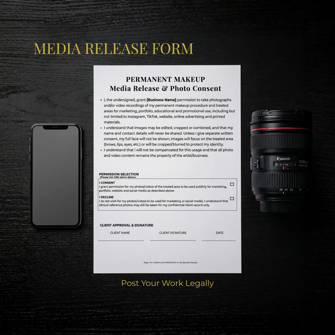 PMU Media Release Form | Photo & Video Consent Template | Social Media ...