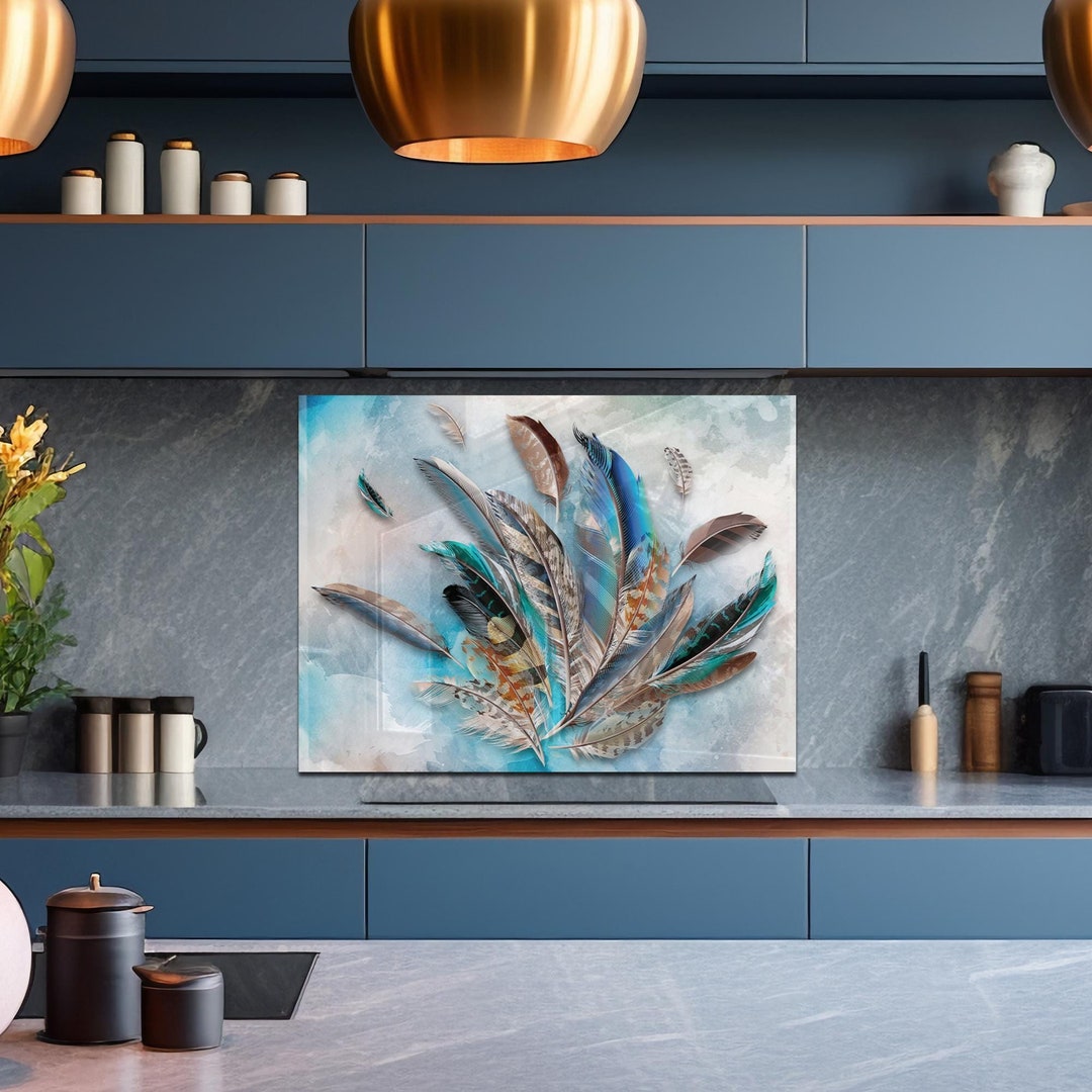 Modern Tempered Glass Wall Panel, Heatproof Kitchen Backsplash, Stylish ...