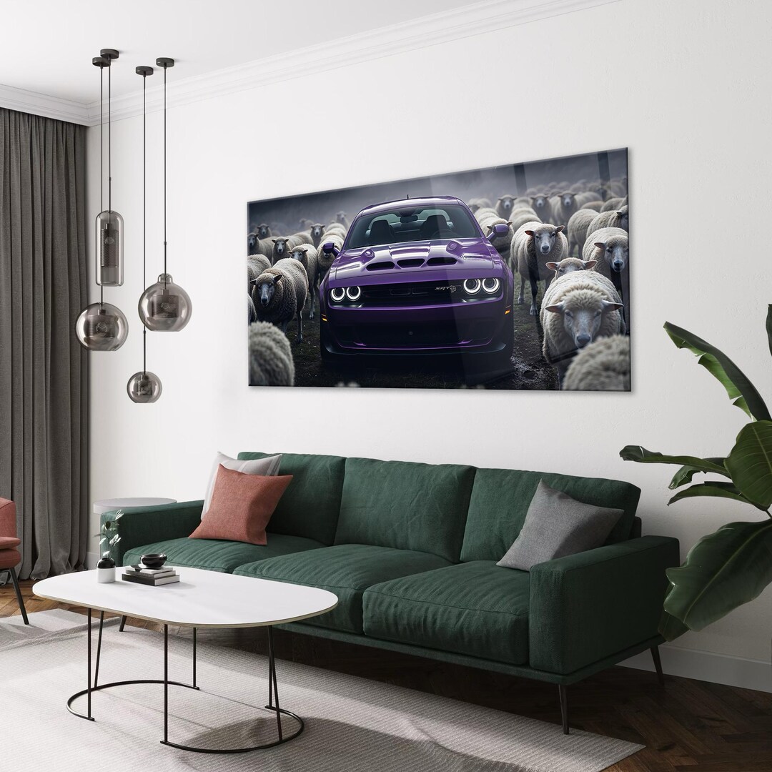 Dodge Charger Hellcat Violet Rebel Glass Wall Art Muscle Car Decor for ...