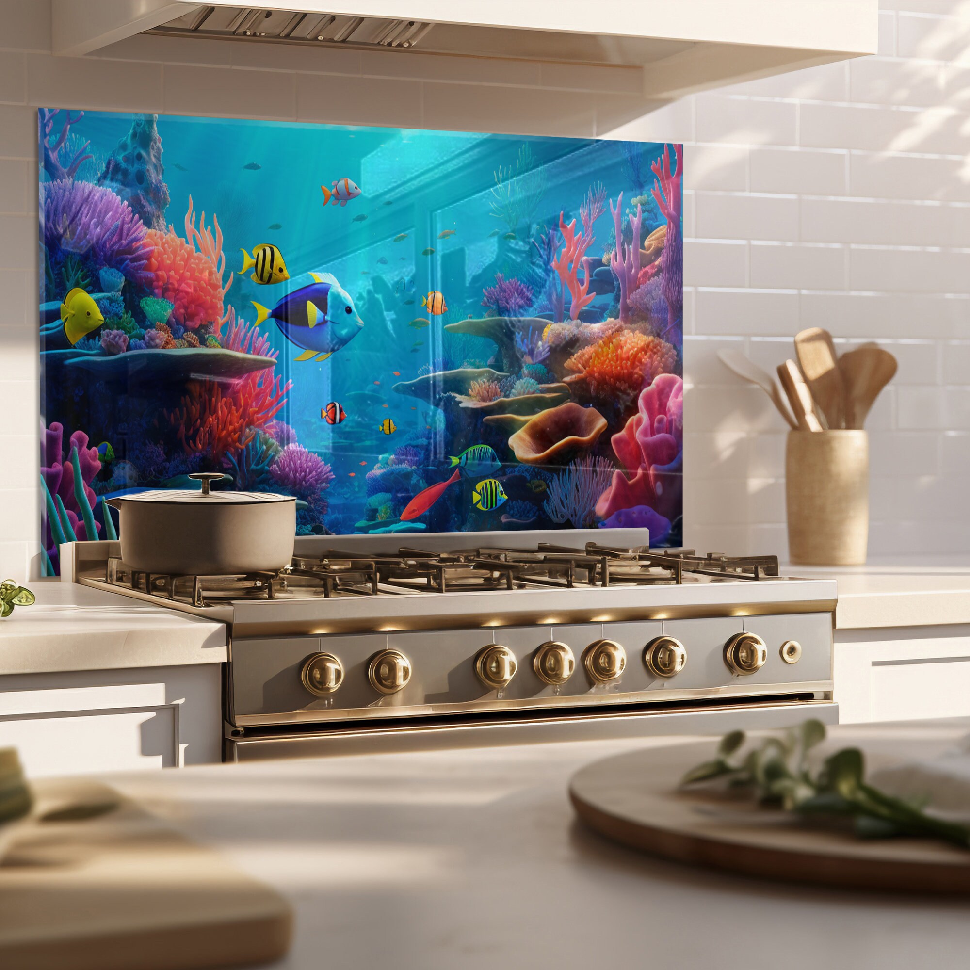 Premium Glass Kitchen Backsplash, Stove Backsplash Panel, Heat ...