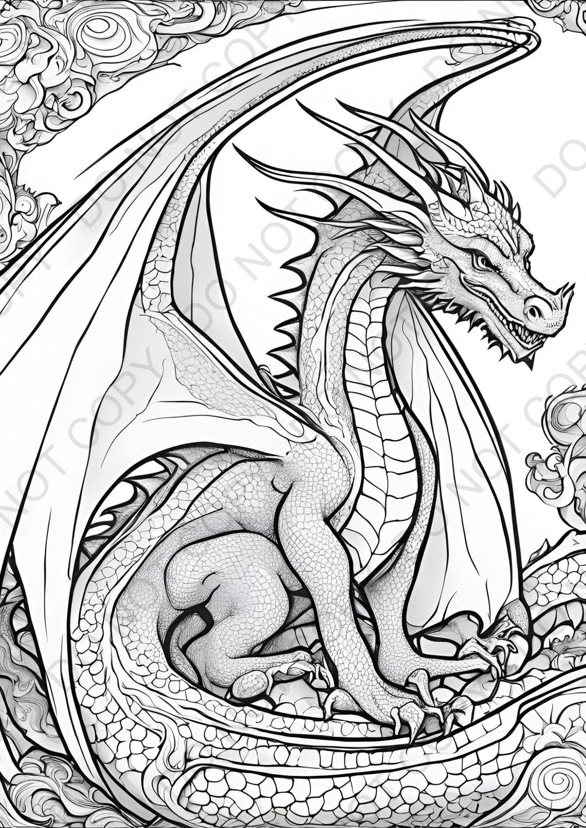 Enchanting Dragon Coloring Pages - Etsy