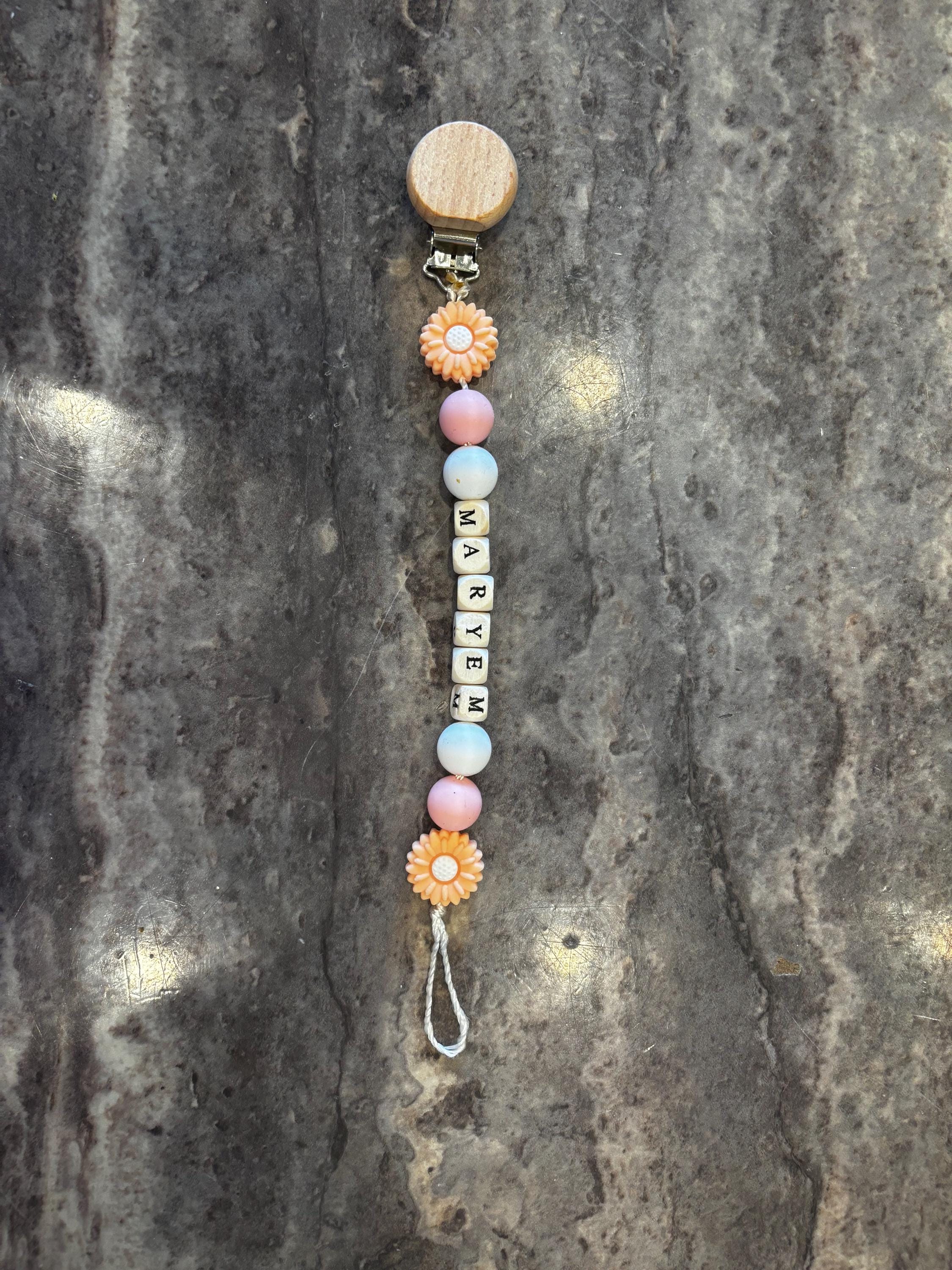 Personalized Pacifier Clip, Custom Pacifier Clip, Flower Soother Clip ...