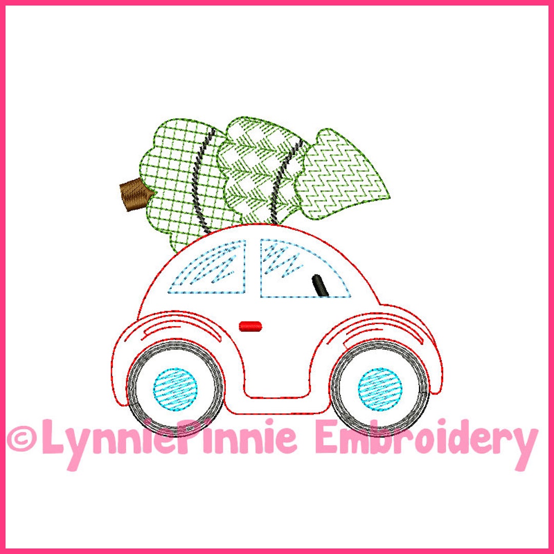 Christmas Tree Buggy Car Colorwork Sketch Machine Embroidery Design ...