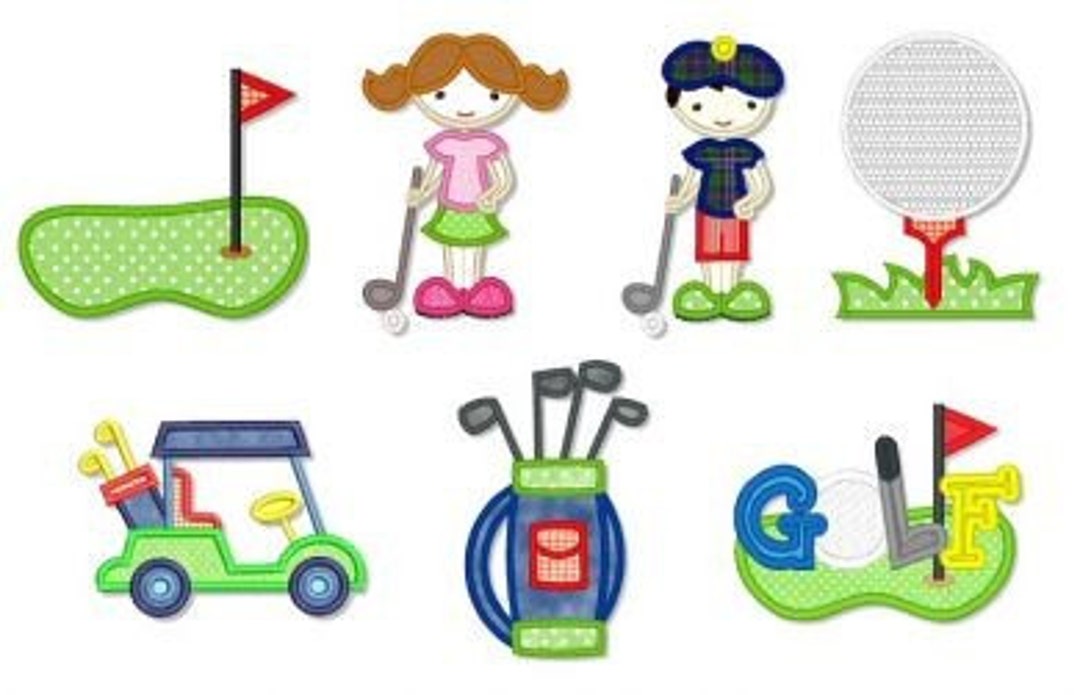 LITTLE GOLFERS Applique Design File SET 4x4 5x7 6x10 Digital Machine ...
