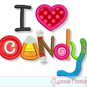 I LOVE CANDY Applique 4x4 5x7 6x10 Machine Embroidery Design File - Etsy