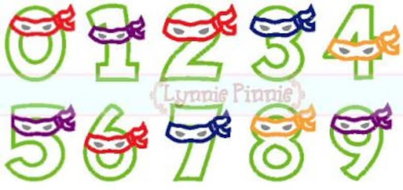 NINJA NUMBERS Applique Set 0 to 9 4x4 5x7 6x10 Machine Embroidery ...