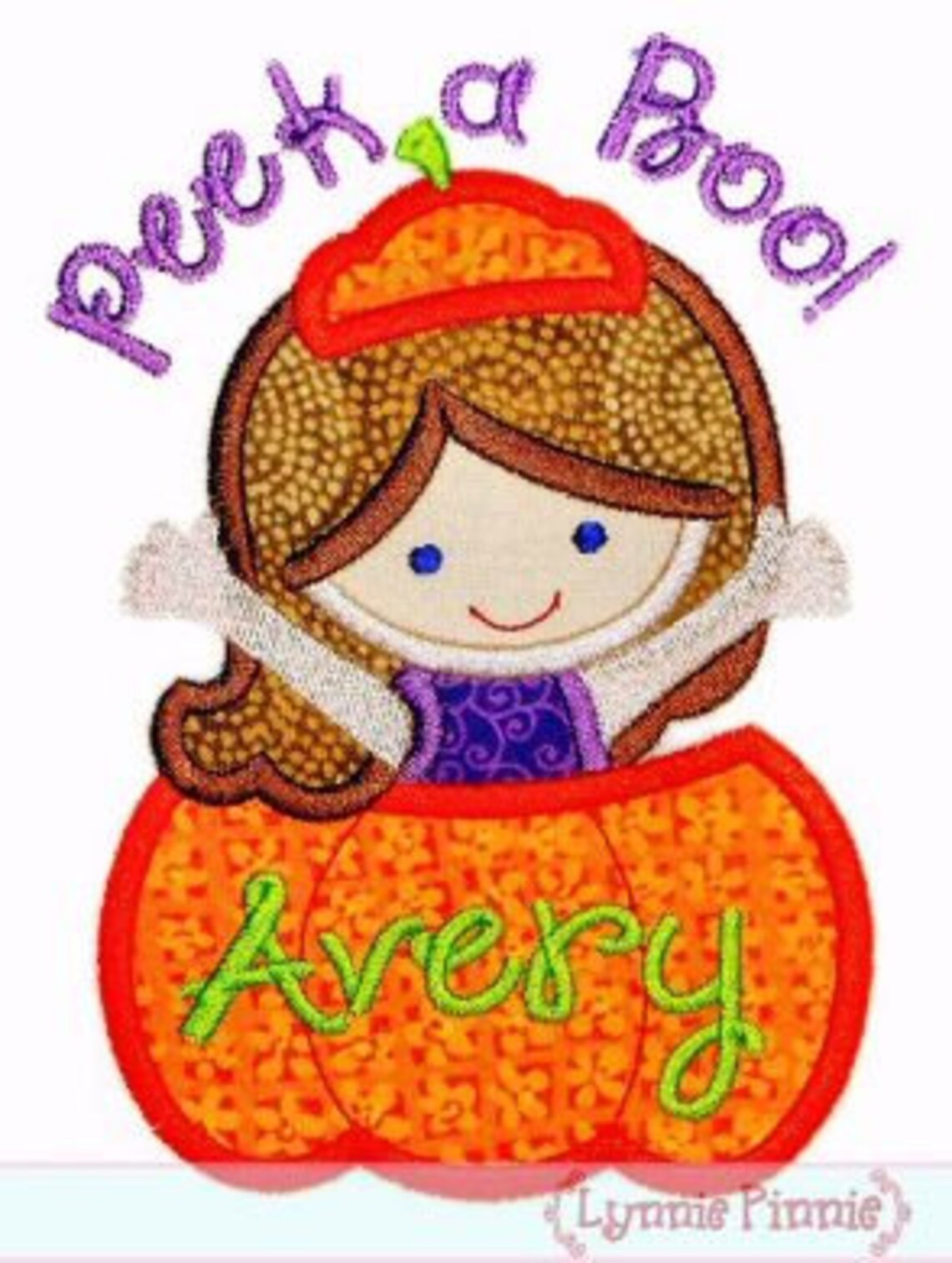 PEEK A Boo PUMPKIN Girl Applique 4x4 5x7 6x10 Machine Embroidery Design ...