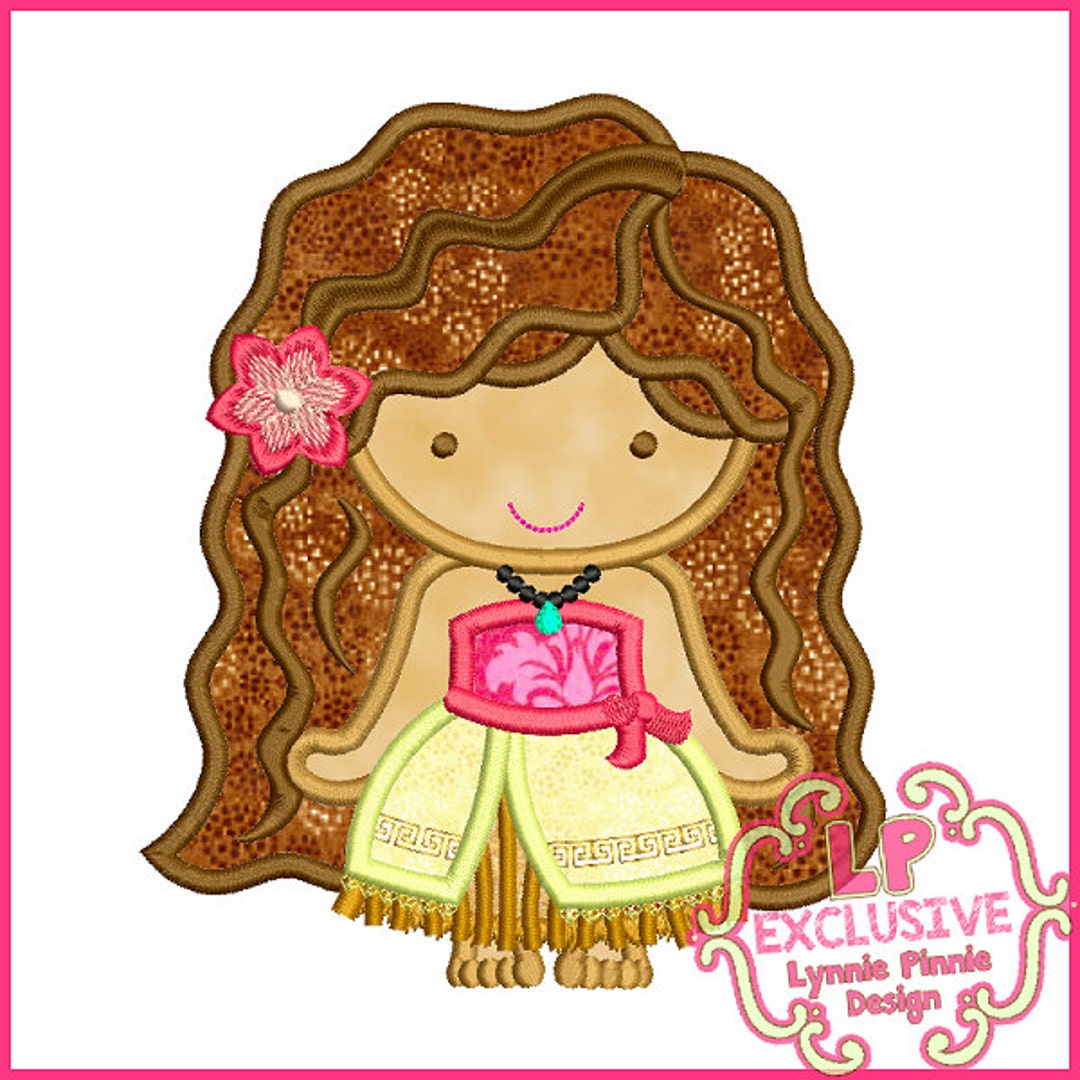Pretty Polynesian Princess Cutie Applique Design 4x4 5x7 6x10 SVG ...