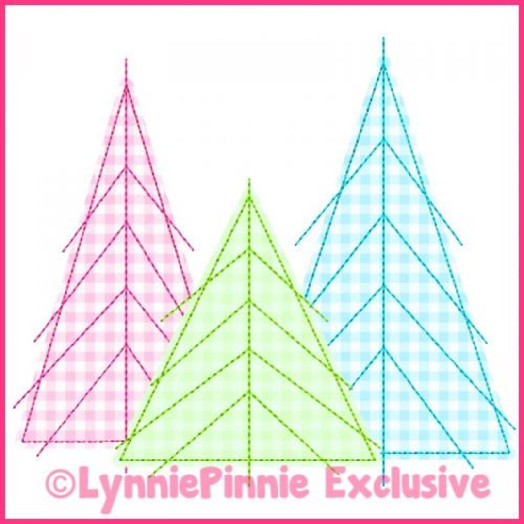 Tree Trio 2 Triple Run Stitch Applique 4x4 5x7 6x10 Embroidery Design ...