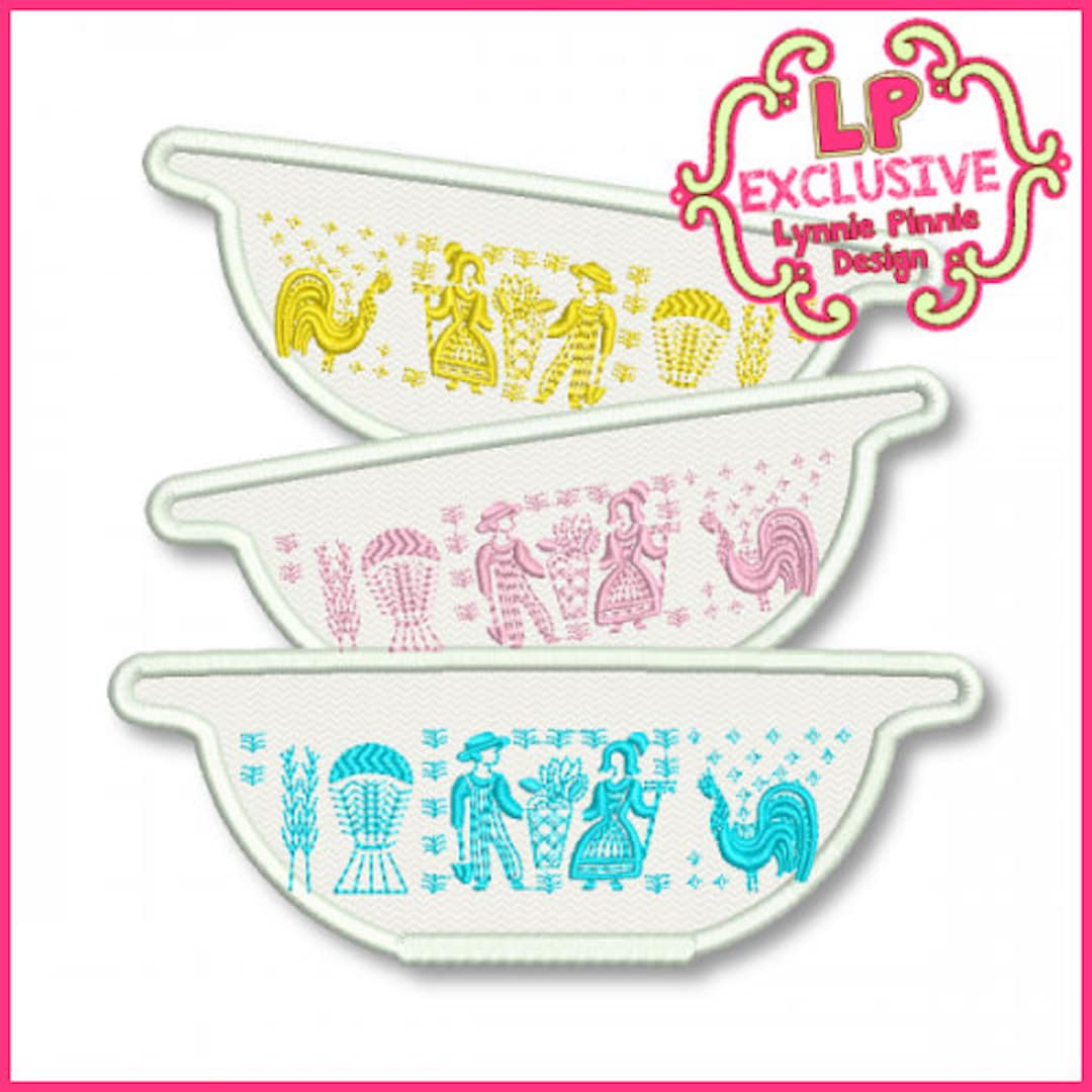 Vintage Kitchen Bowls 4 Applique 4x4 5x7 6x10 Machine Embroidery Design ...