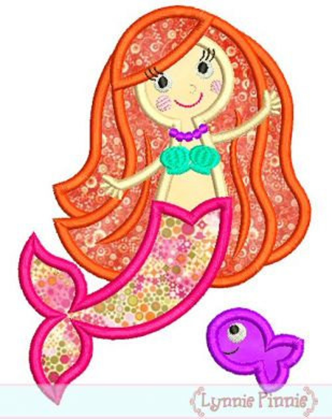 MERMAID With Fish FRIEND Applique 4x4 5x7 6x10 Machine - Etsy