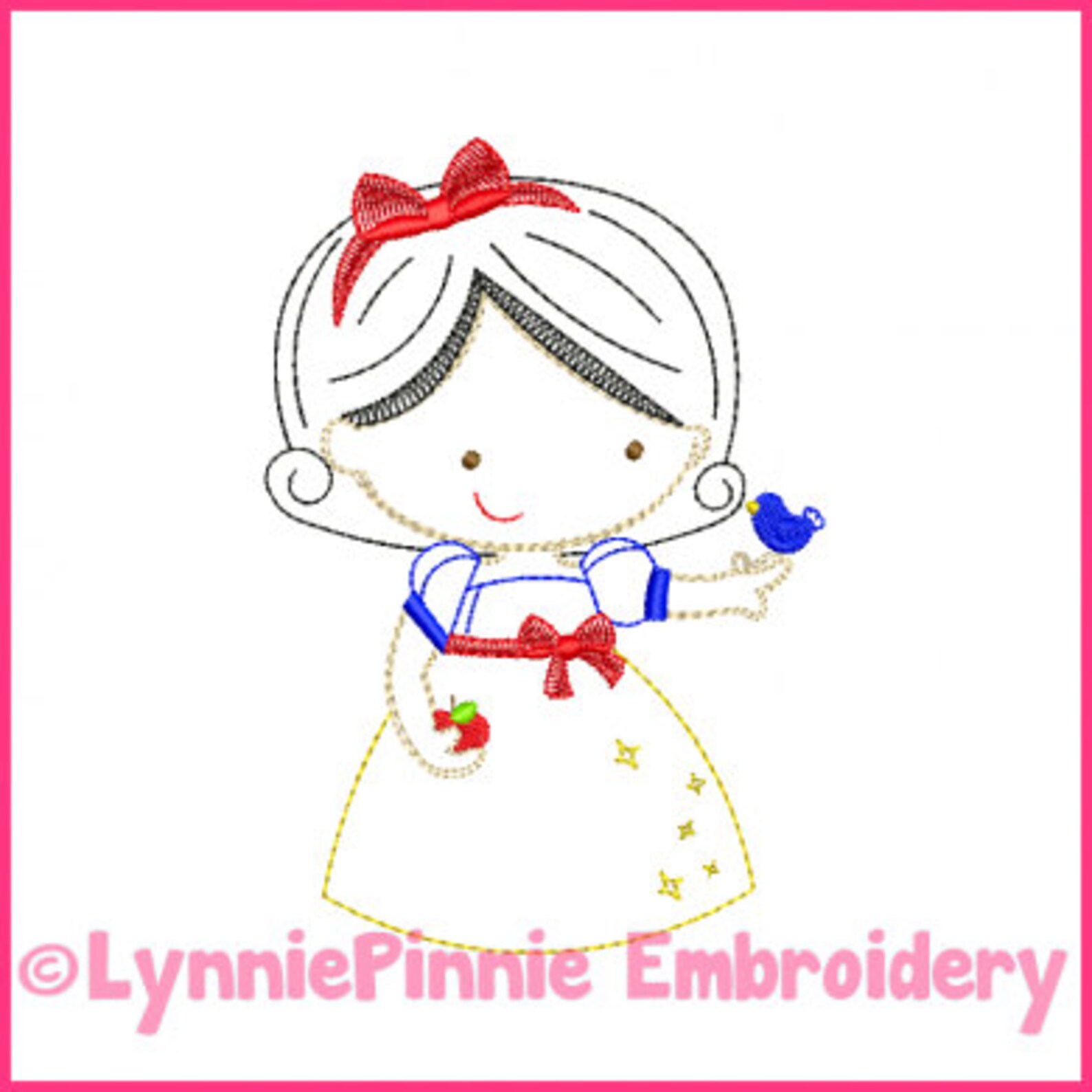 Apple Princess Cutie Colorwork Sketch Embroidery Design 4x4 | Etsy