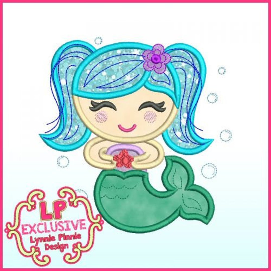 Colorful Mermaid Applique Machine Embroidery Design File 4x4 5x7 6x10 ...