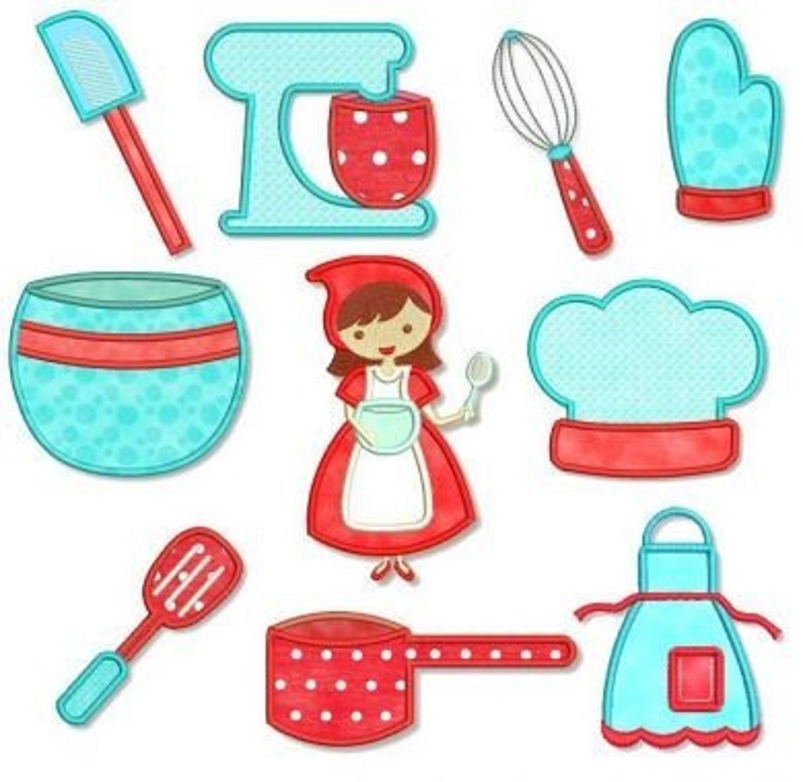 KITCHEN CUTIE Applique SET 4x4 5x7 Machine Embroidery Design Apron ...
