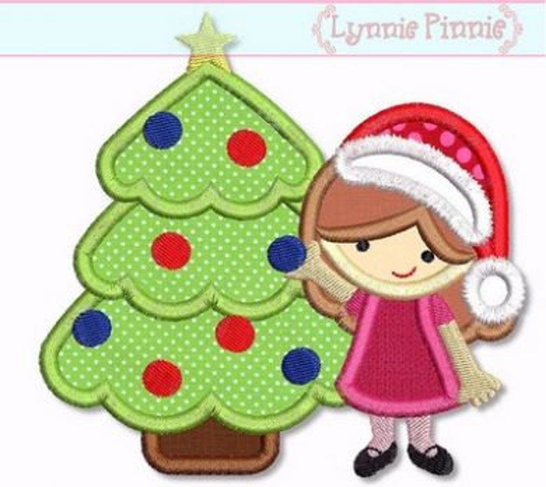 TREE Trimming GIRL Applique 4x4 5x7 6x10 Machine Embroidery Design ...