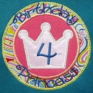 BIRTHDAY PRINCESS Applique Numbers Set 4x4 5x7 Machine Embroidery ...