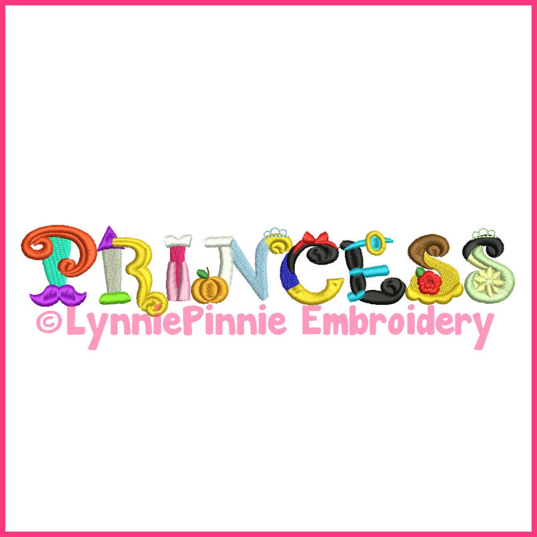 PRINCESS Word Art COLLAGE 4x4 5x7 6x10 Machine Embroidery Designs ...