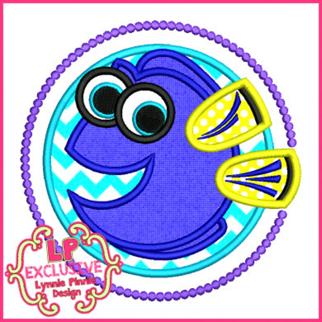 Blue Tang FISH Circle Applique 4x4 5x7 6x10 7x11 SVG Machine Embroidery ...