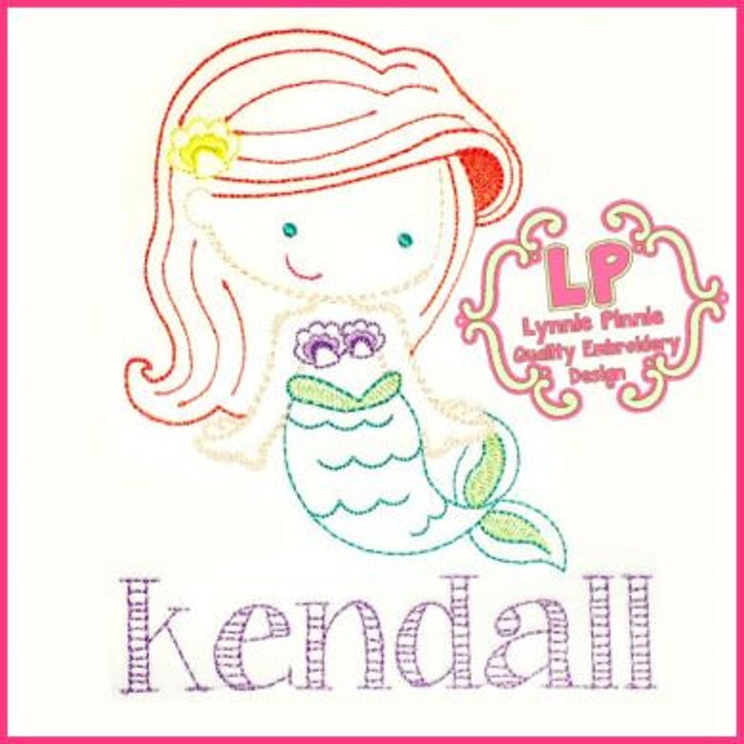 Mermaid Princess Cutie Colorwork Sketch Embroidery Design 4x4 5x7 6x10 ...