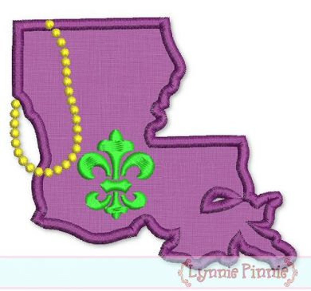 State OF LOUISIANA With Mardi Gras Beads Applique 4x4 5x7 6x10 Machine ...