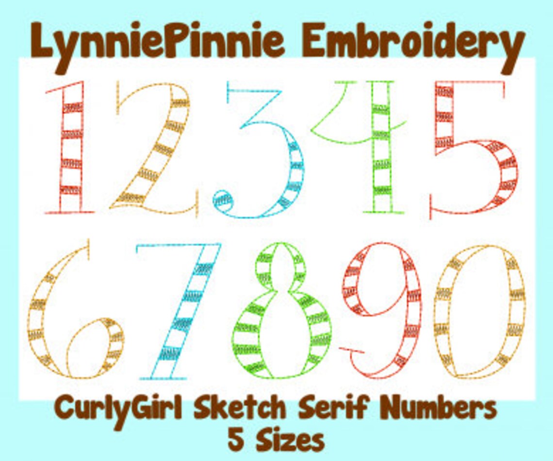 Curlygirl Serif Sketch Triple Run Embroidery Numbers Set 5 Sizes ...