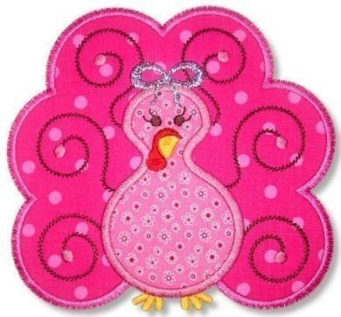 Swirly Girly TURKEY Applique 4x4 5x7 6x10 Machine Embroidery Design ...