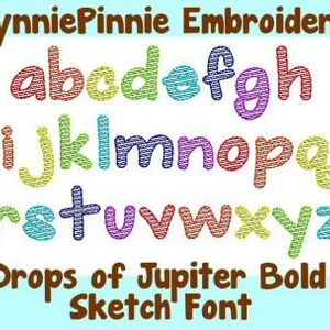 DROPS OF JUPITER Bold Sketch Embroidery Font 4 Sizes Machine Embroidery ...
