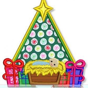 CHRISTMAS Tree With Baby JESUS Applique 4x4 5x7 6x10 7x11 Machine ...