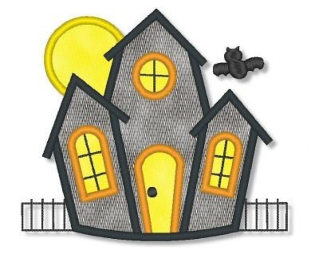 HAUNTED HOUSE Applique 4x4 5x7 6x10 Machine Embroidery Design Halloween ...