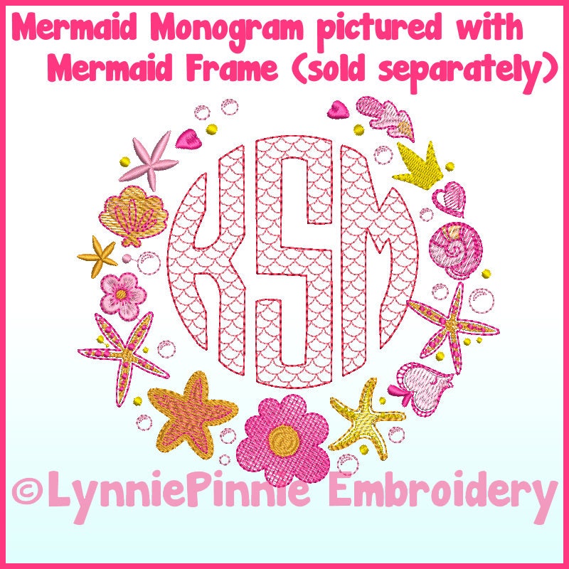 Mermaid Frame for Monogram 4 Sizes 4x4 5x7 6x10 Frame Colorwork Sketch ...
