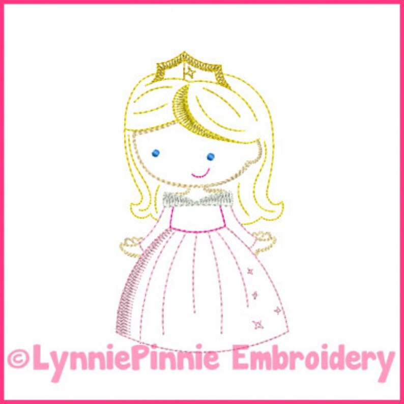 PINK PRINCESS Cutie Colorwork Sketch Embroidery Design 4x4 5x7 - Etsy