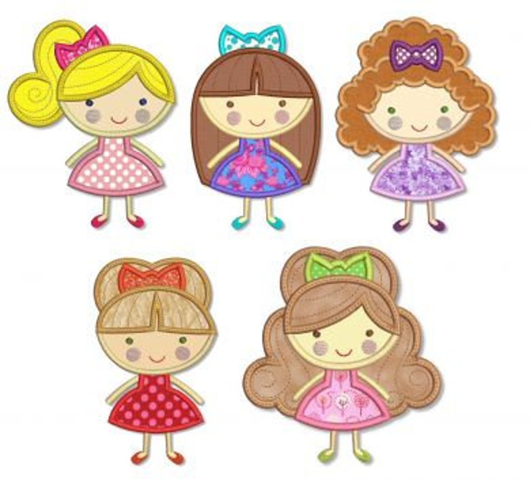 GIRLY Girls Applique 4x4 5x7 Machine Embroidery Design File Set INSTANT ...
