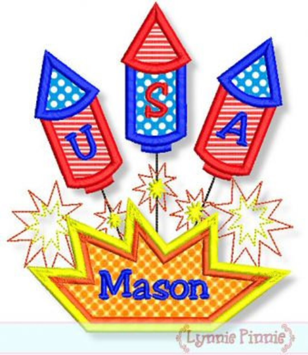 USA FIREWORKS Trio Applique 4x4 5x7 Patriotic July 4th American Machine ...