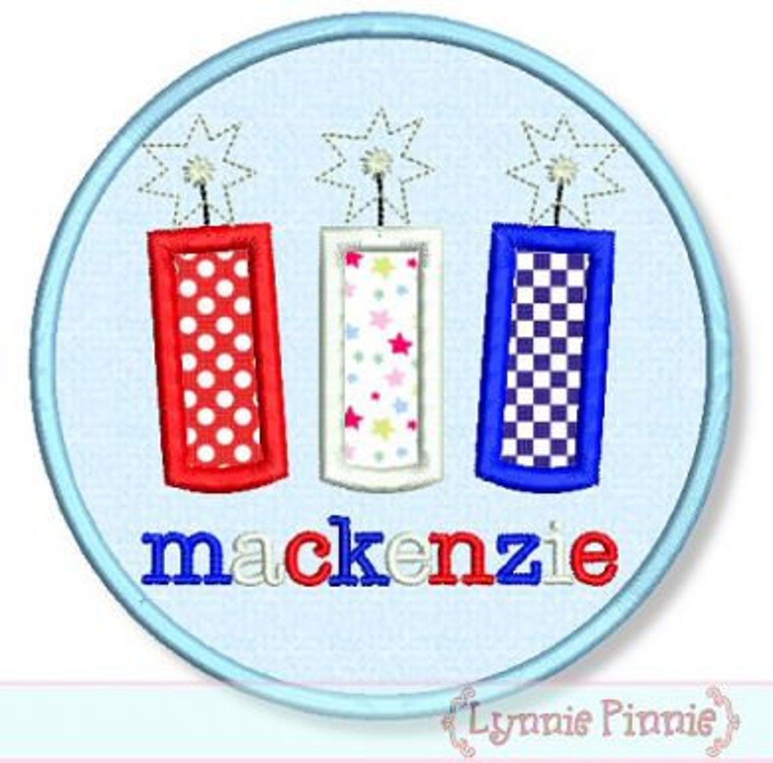 3 FIRECRACKERS Name FRAME Applique 4x4 5x7 6x10 7x11 Patriotic | Etsy