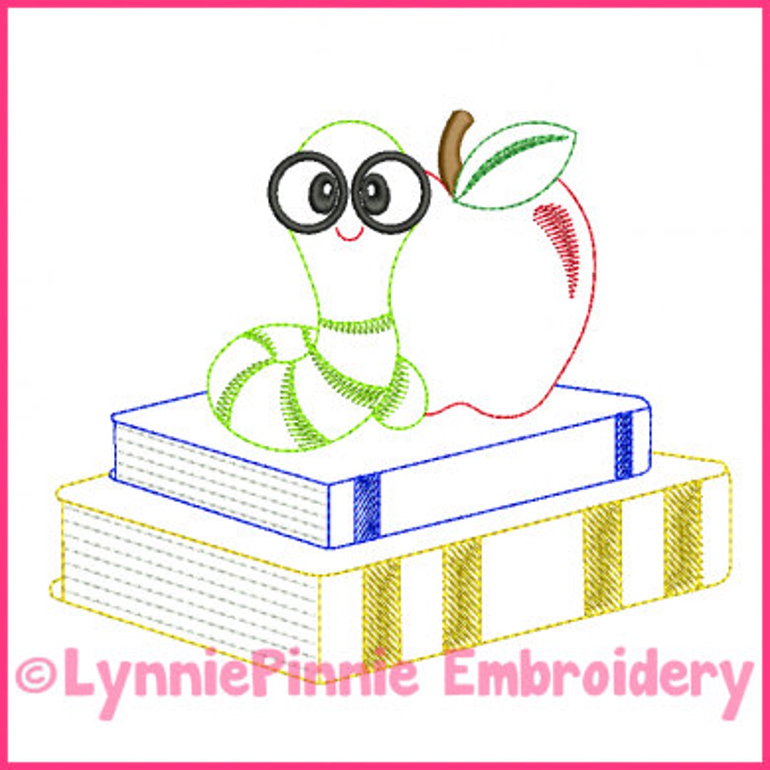 Book Worm Colorwork Sketch Embroidery Design 4x4 5x7 6x10 Machine ...
