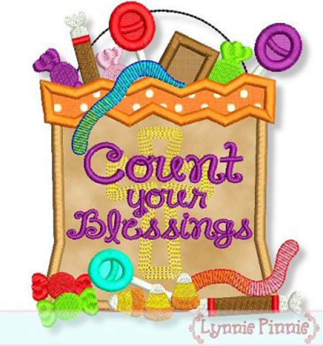 COUNT Your BLESSINGS Candy Bag Applique 4x4 5x7 6x10 7x11 Machine ...