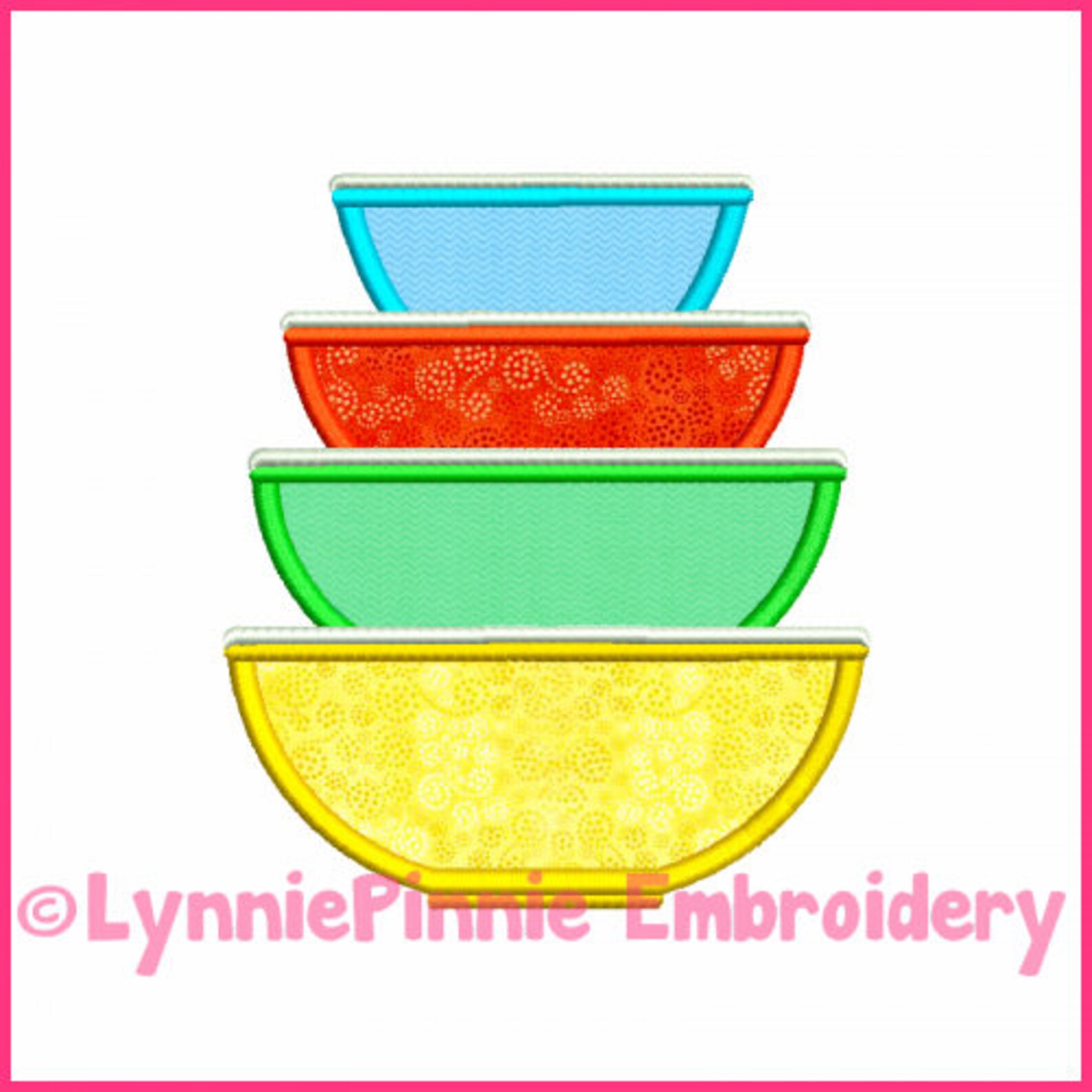 Vintage Kitchen Bowls 5 Applique 4x4 5x7 6x10 Machine Embroidery Design ...