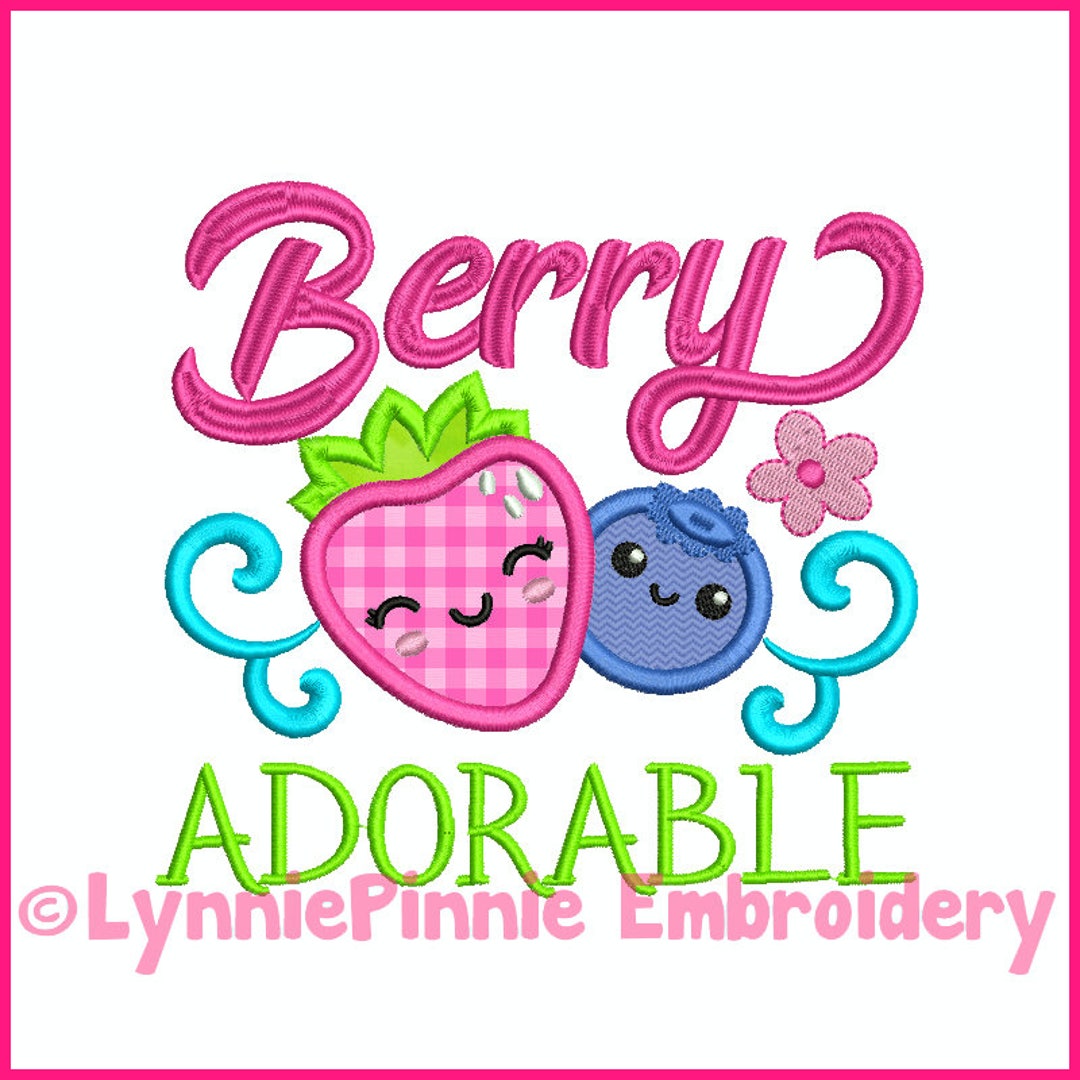 Berry Adorable Strawberry Blueberry Applique Design 4x4 5x7 6x10 7x11 ...