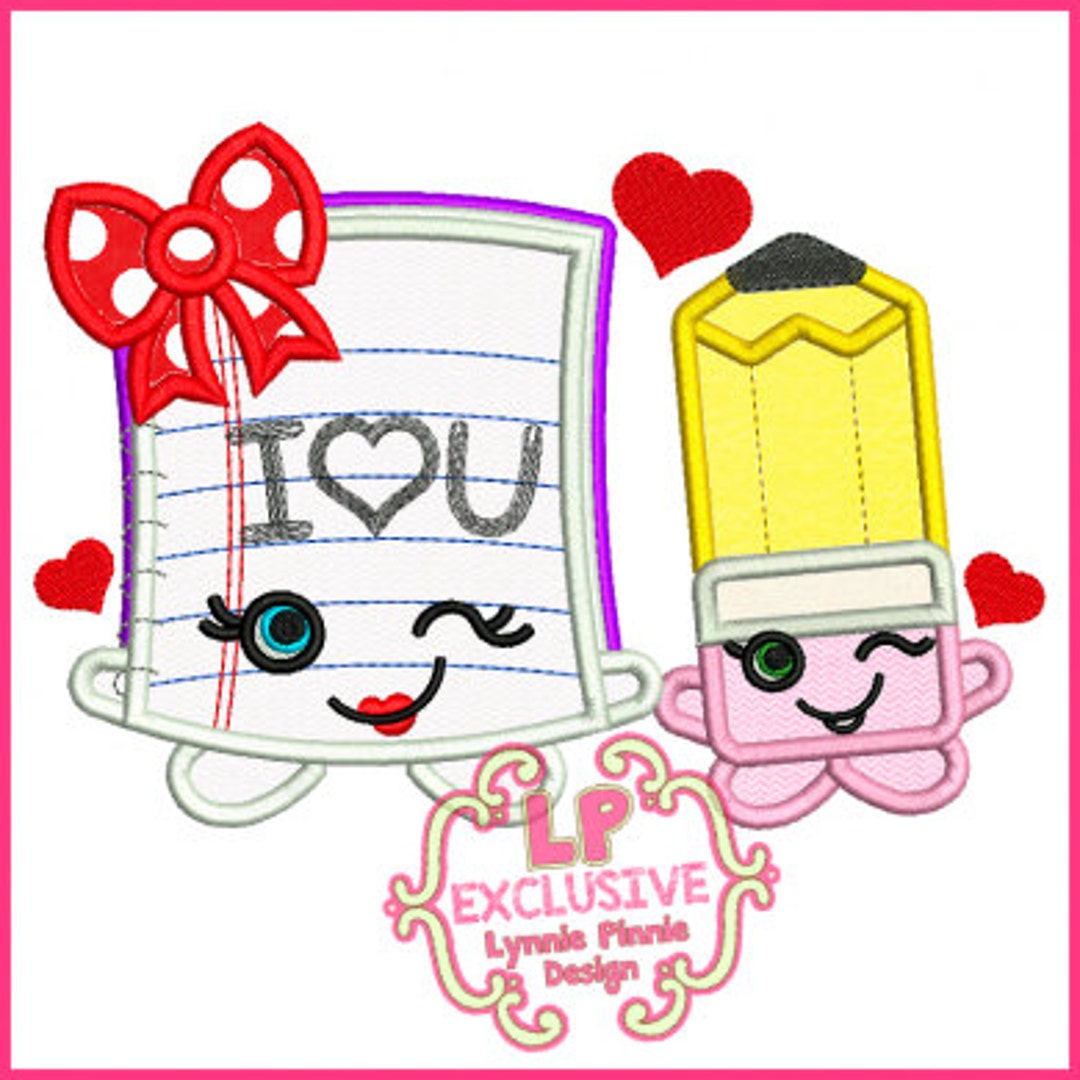 Cutie Kawaii Notebook With Pencil Applique 5x7 6x10 Machine Embroidery ...