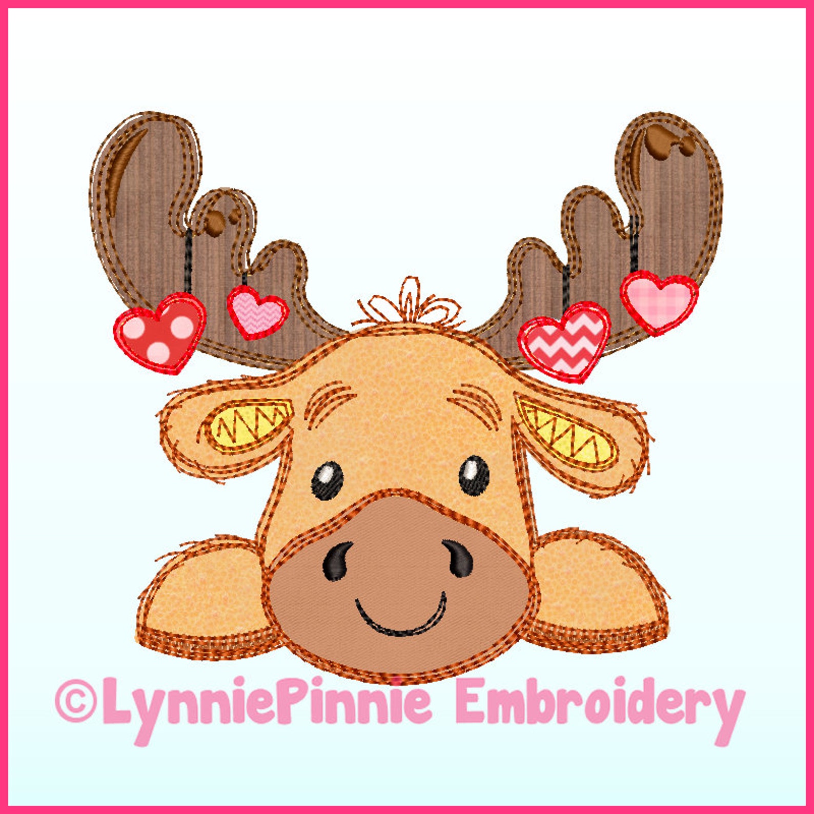 Moose With Hearts Scribble Applique 5 Sizes Machine Embroidery Design ...