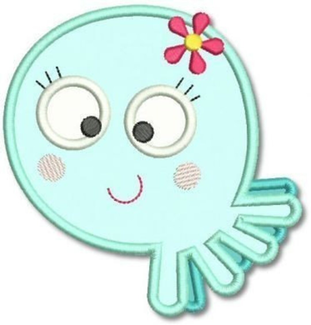 Cutie OCTOPUS Girl Applique 4x4 5x7 Machine Embroidery Design Whimsical ...