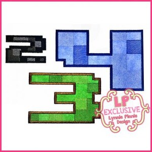 PIXEL BLOCK Multicolor Applique Number Set 3 Sizes 4x4 5x7 6x10 Machine ...
